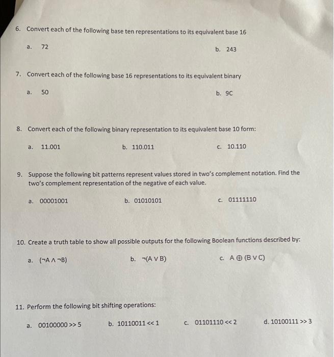 Solved 6. Convert each of the following base ten | Chegg.com