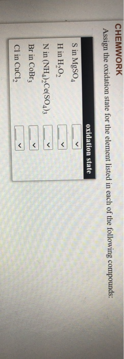 Solved CHEMWORK Assign the oxidation state for the element | Chegg.com