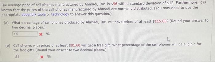 Solved The average price of cell phones manufactured by | Chegg.com