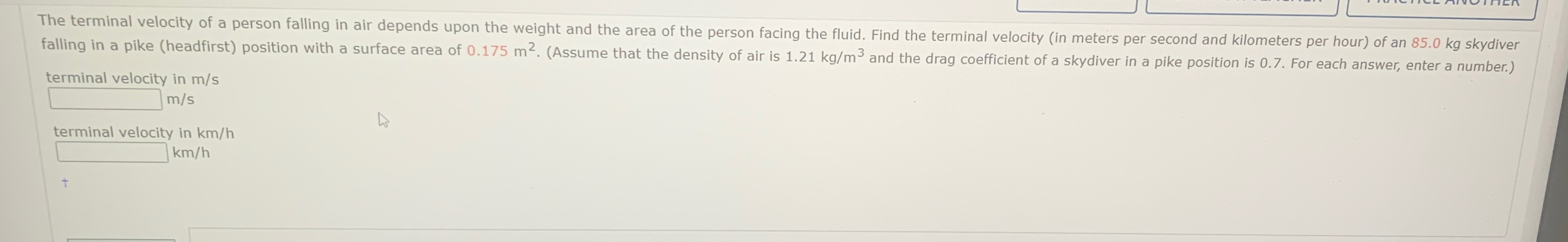 Solved The terminal velocity of a person falling in air | Chegg.com