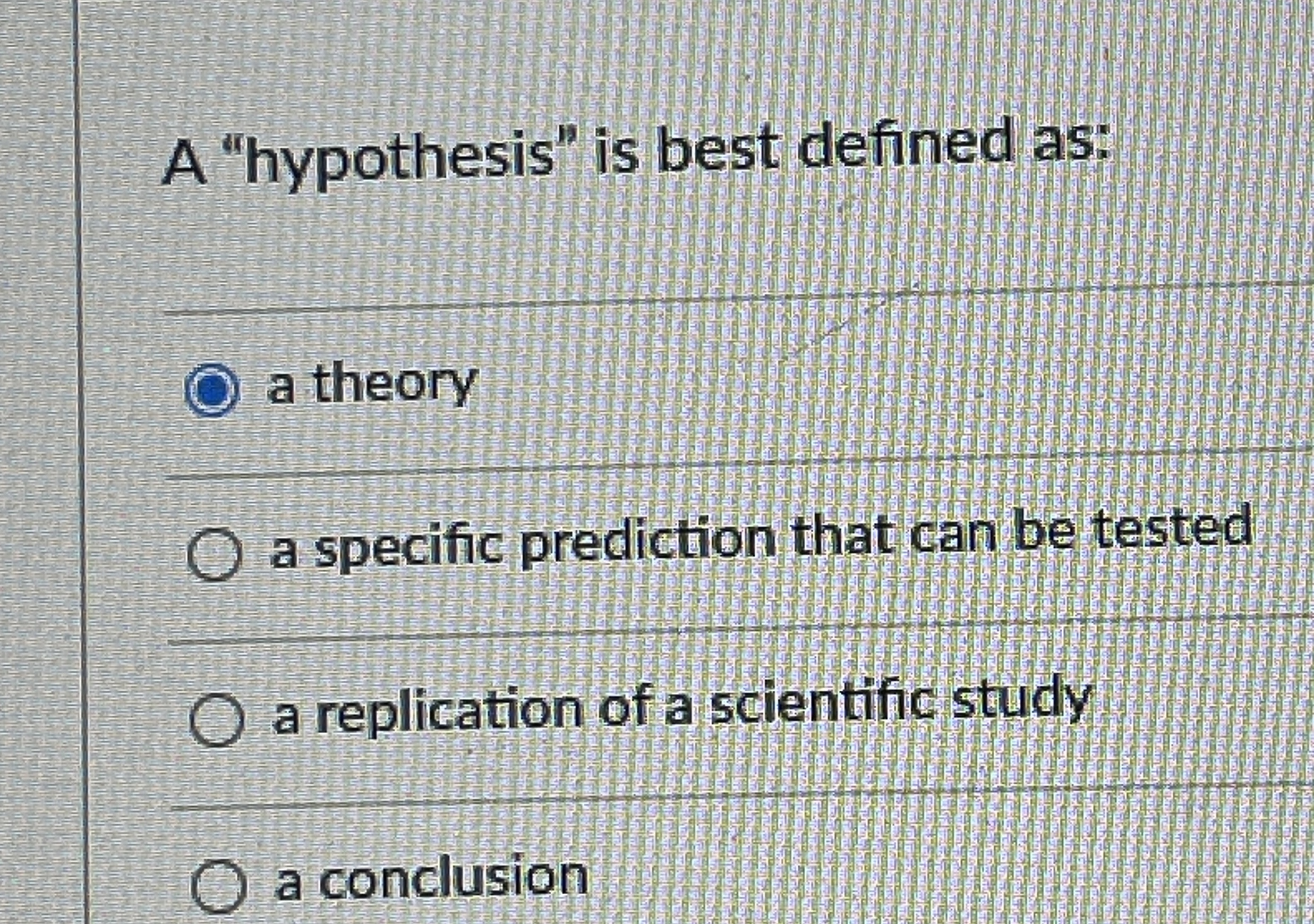 Solved A "hypothesis" is best defined as:a theorya specific | Chegg.com