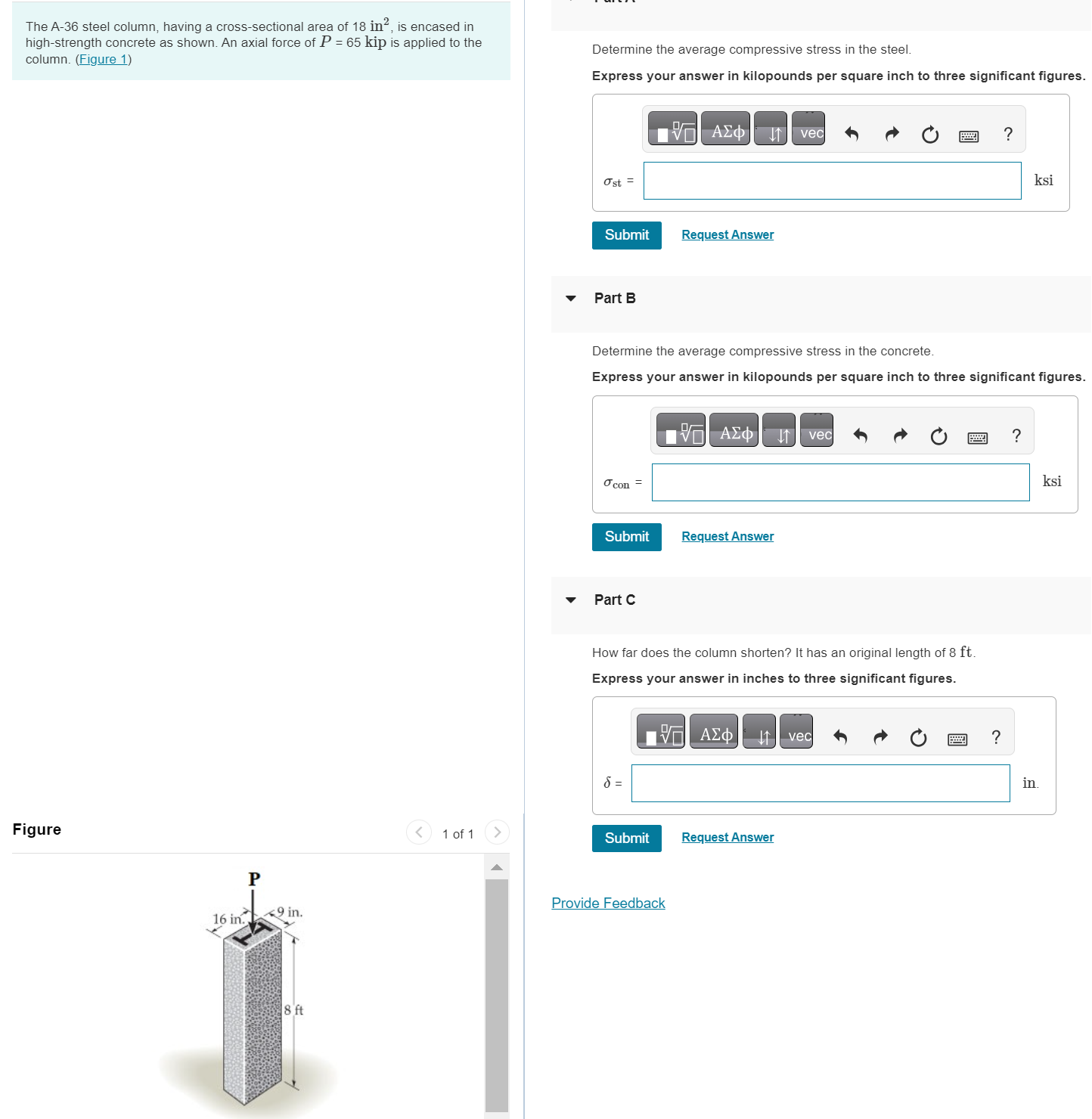 Solved The A-36 ﻿steel column, having a cross-sectional area | Chegg.com