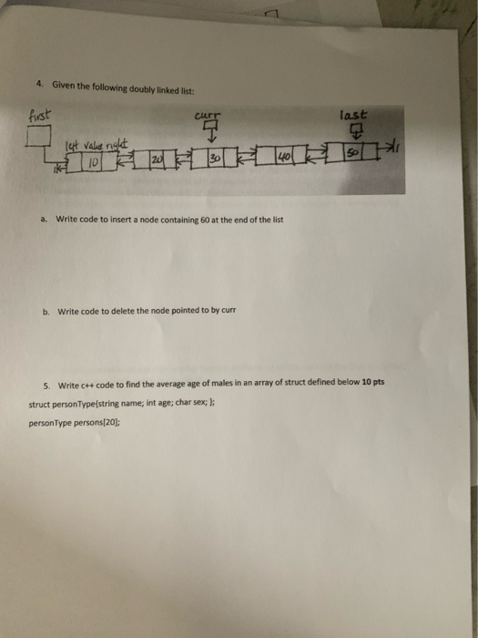Solved 4. Given the following doubly linked list: first last | Chegg.com
