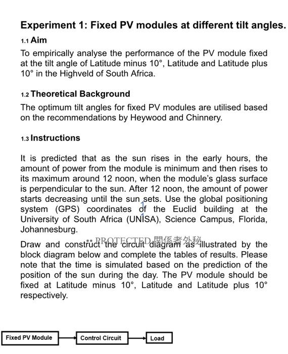 Experiment 1: Fixed PV modules at different tilt | Chegg.com