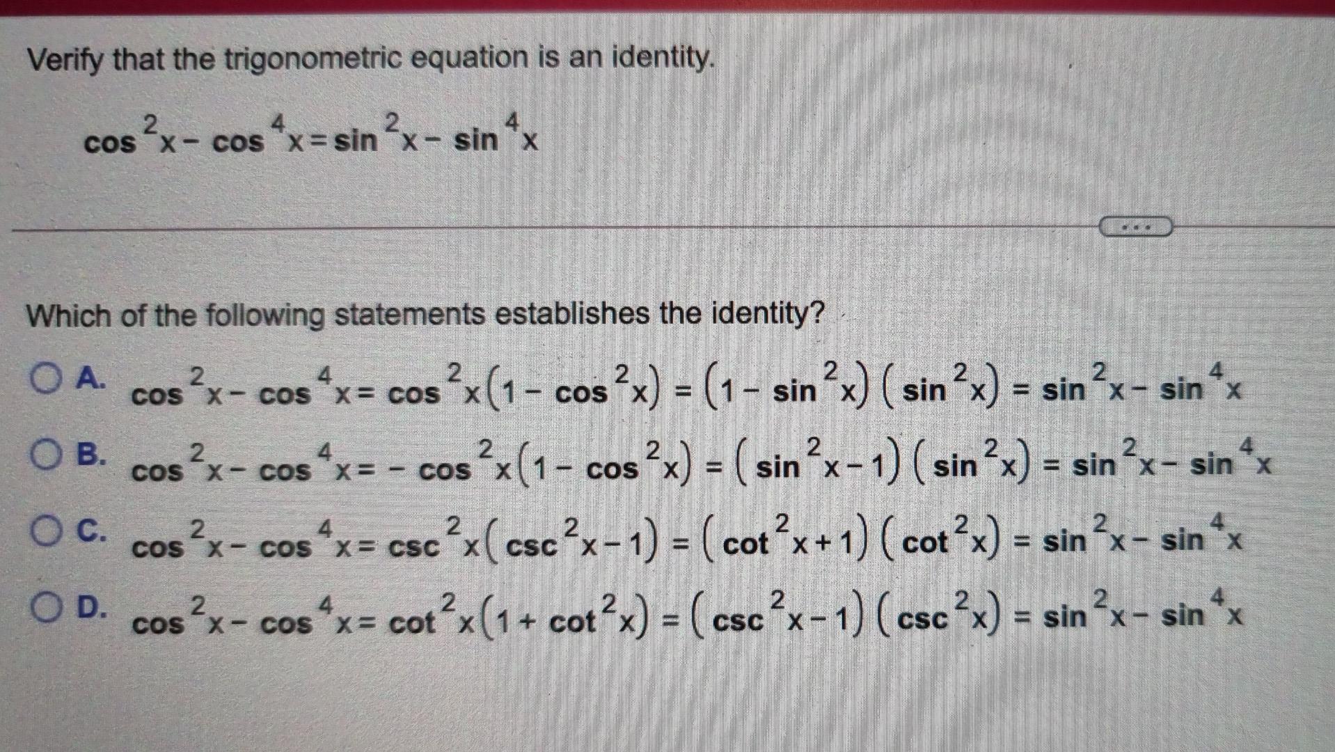 Solved Verify that the trigonometric equation is an | Chegg.com