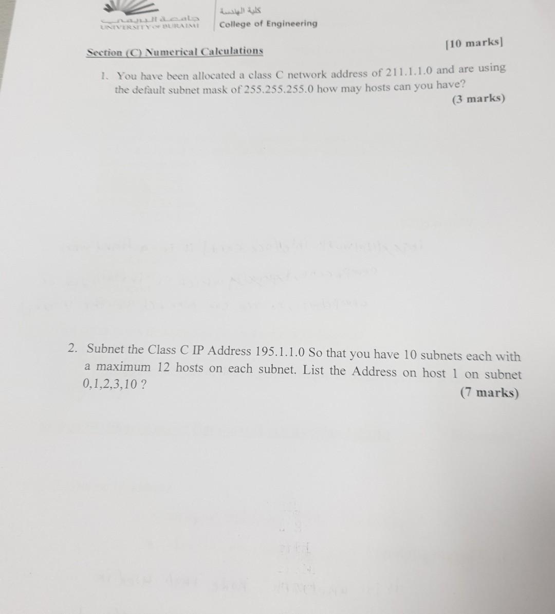 Section (C) Numerical Calculations 1. You have been | Chegg.com