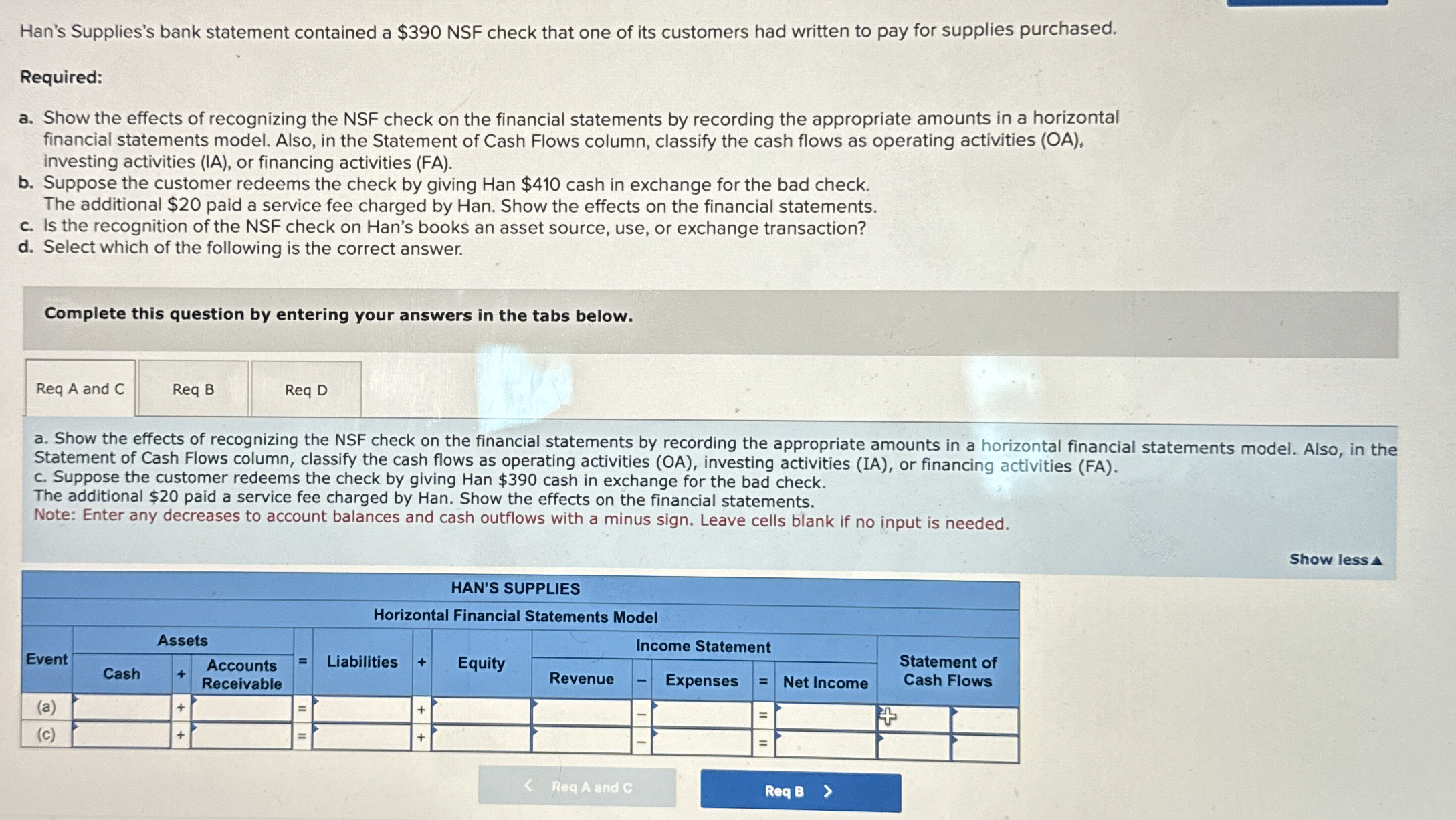 Solved Han's Supplies's bank statement contained a $390 ﻿NSF | Chegg.com