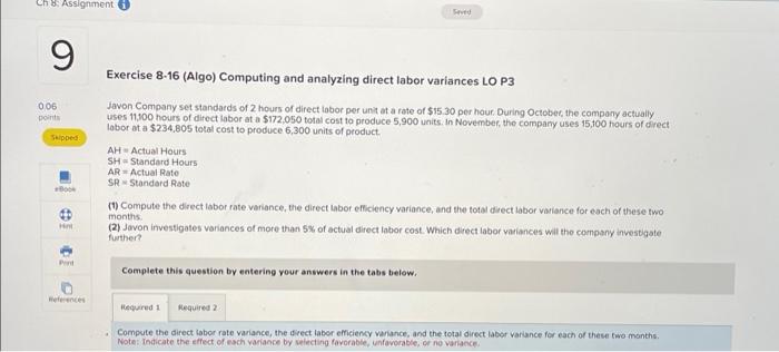Solved Exercise 8-16 (Algo) Computing and analyzing direct | Chegg.com