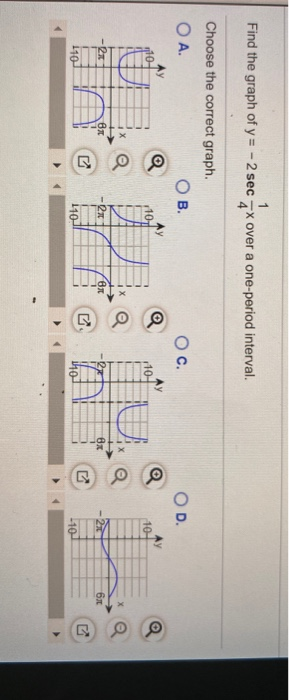 Solved Find the graph of y = -2 secx over a one-period | Chegg.com