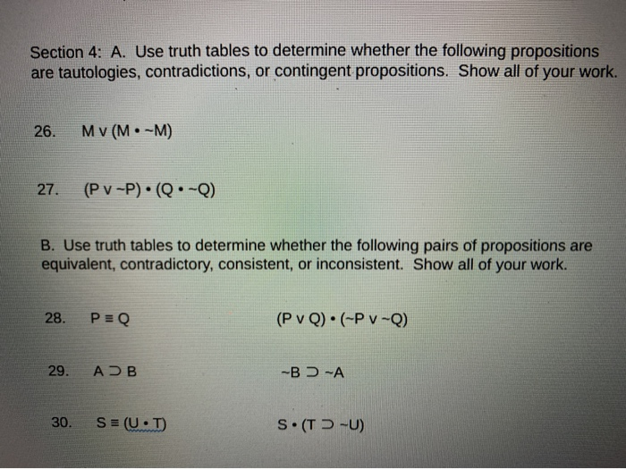 Solved Section 4: A. Use truth tables to determine whether | Chegg.com