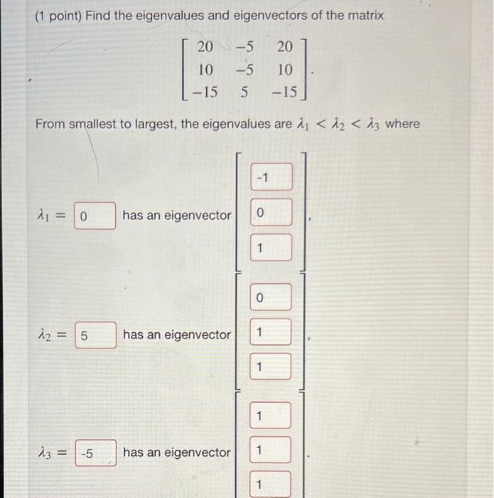 Solved (1 point) Find the eigenvalues and eigenvectors of | Chegg.com