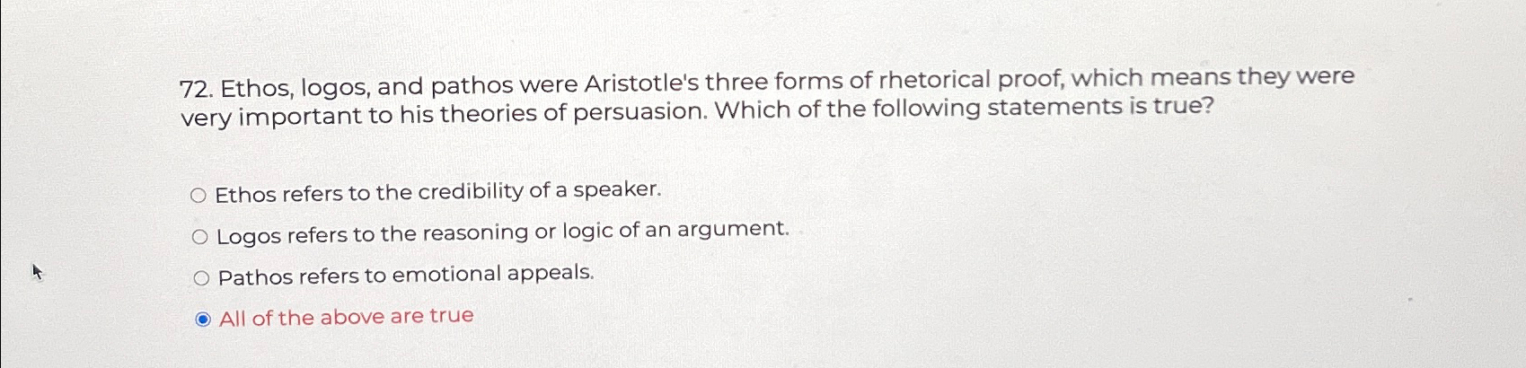 Ethos, logos, ﻿and pathos were Aristotle's three | Chegg.com