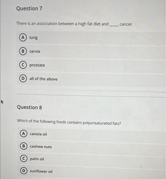 Solved Question 5 What is an example of a visible fat? A | Chegg.com