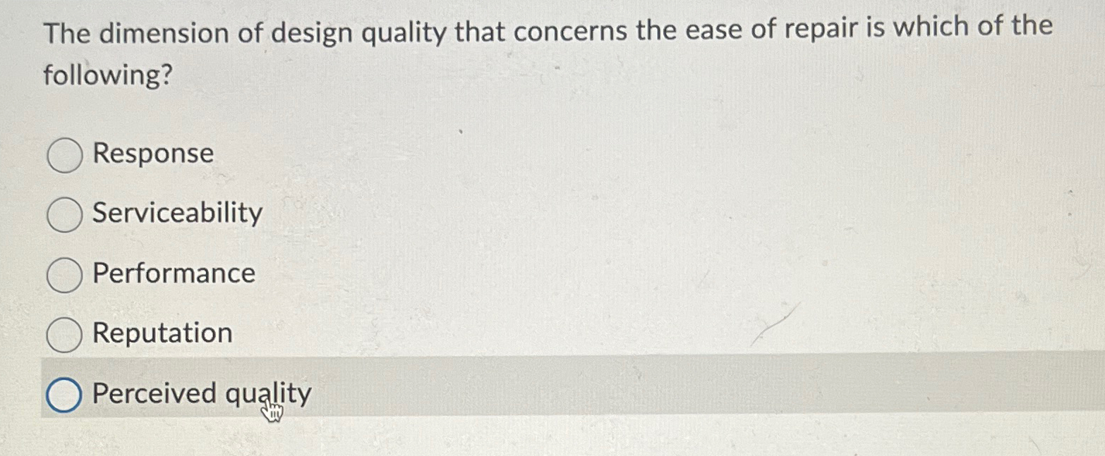 Solved The dimension of design quality that concerns the | Chegg.com