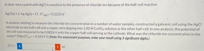 Solved A silver wire coated with AgCl is sensitive to the | Chegg.com