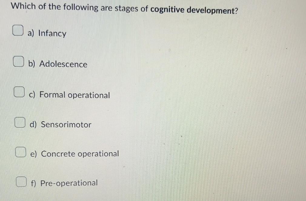 Solved Which of the following are stages of cognitive | Chegg.com