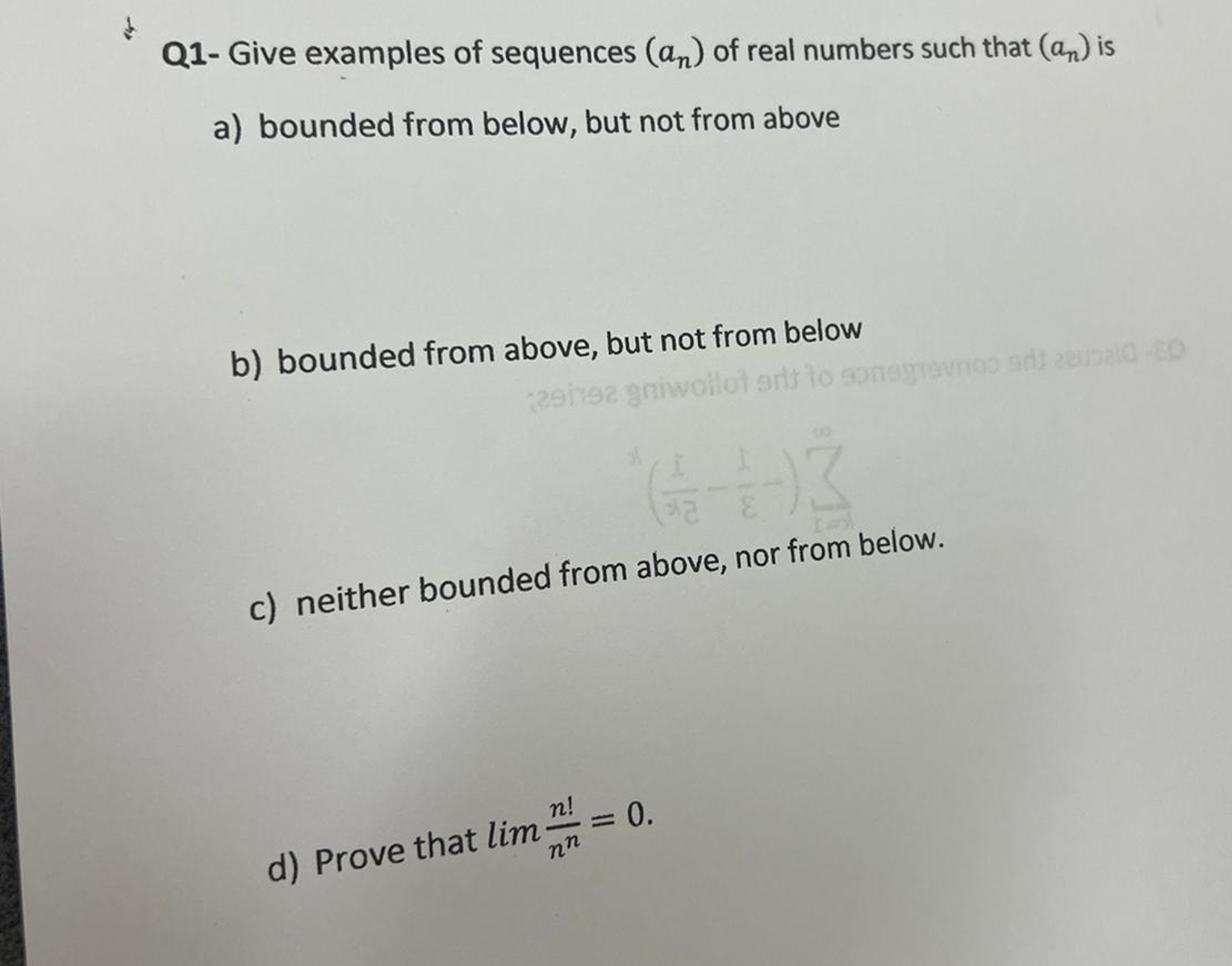 Solved Q1- ﻿Give examples of sequences (an) ﻿of real numbers | Chegg.com