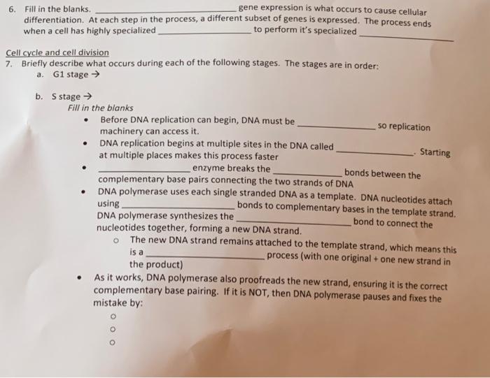Solved 6. Fill in the blanks. gene expression is what occurs | Chegg.com