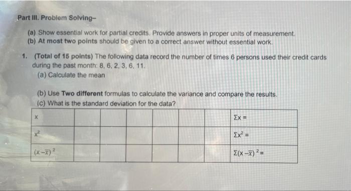 Solved Part III. Problem Solving- (a) Show essential work | Chegg.com