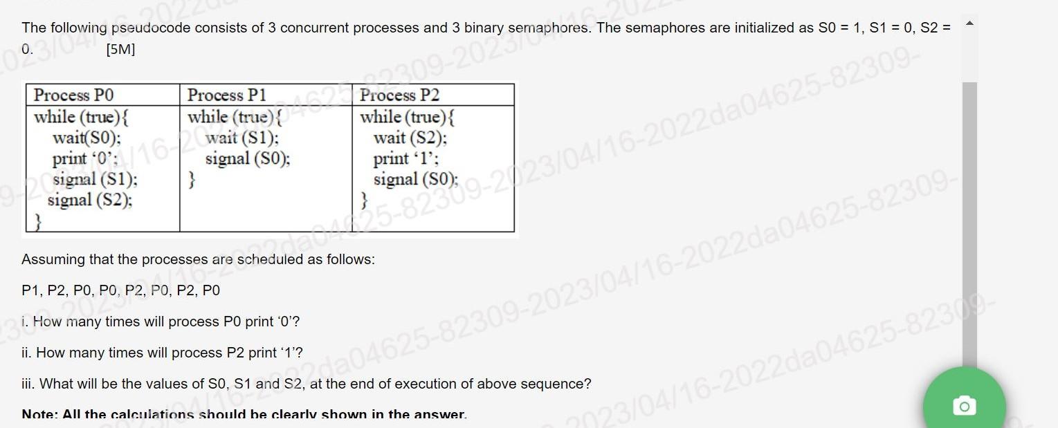Solved The Following Pseudocode Consists Of 3 Concurrent