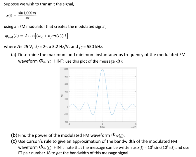 Solved Suppose we wish to transmit the signal,x(t) ﻿using an | Chegg.com