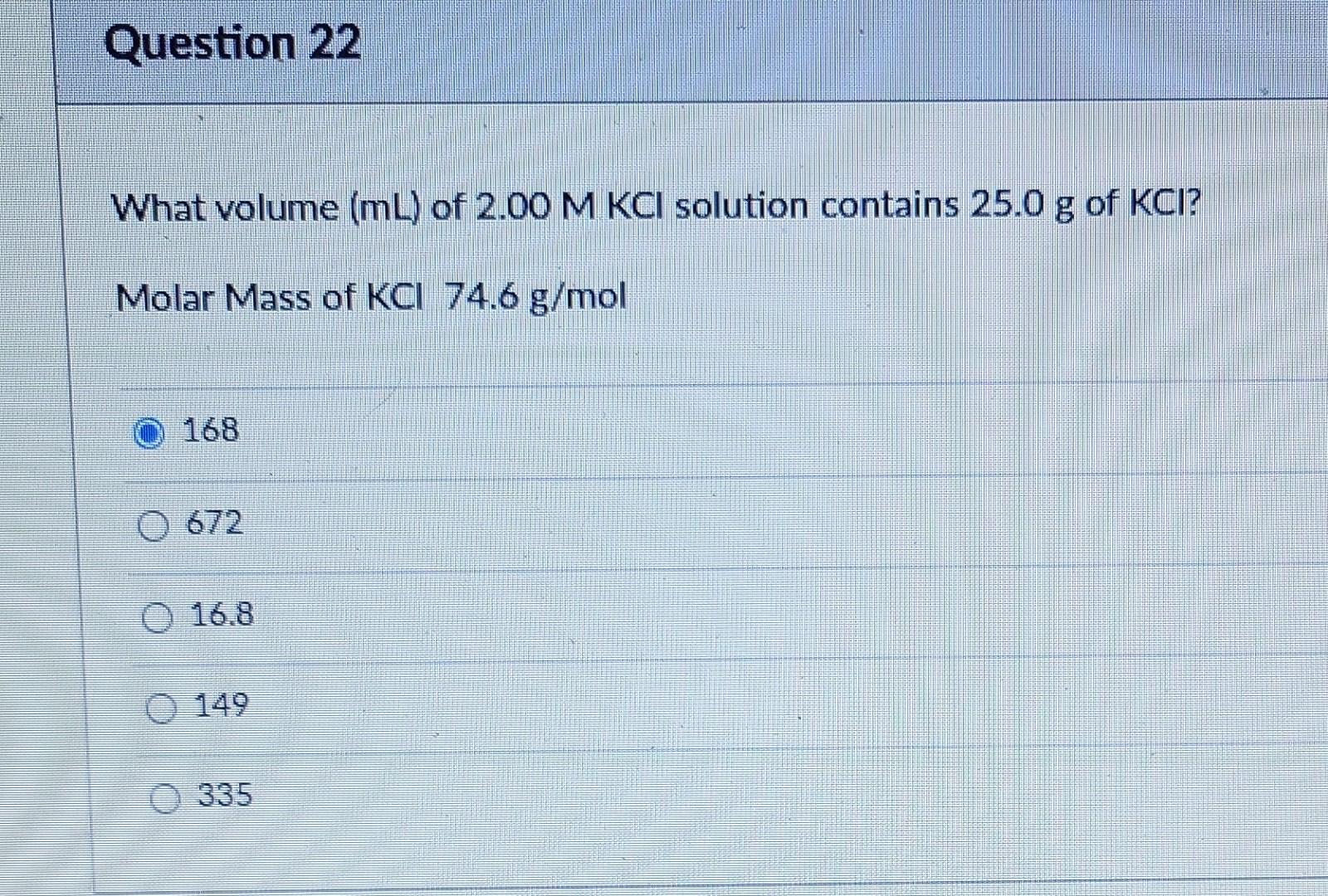 Solved What volume (mL) of 2.00MKCl solution contains 25.0 g | Chegg.com