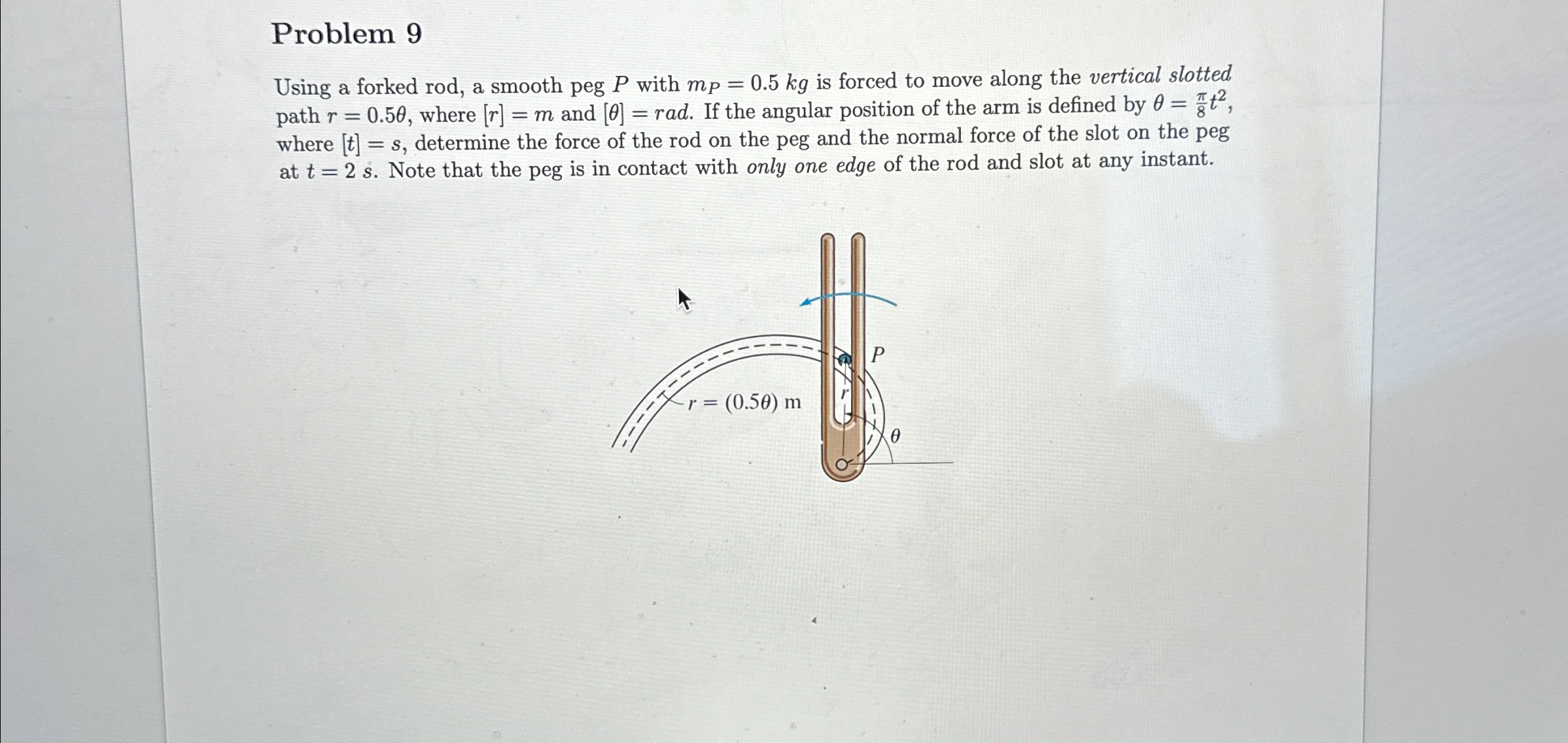 Solved Problem 9Using a forked rod, a smooth peg P ﻿with | Chegg.com