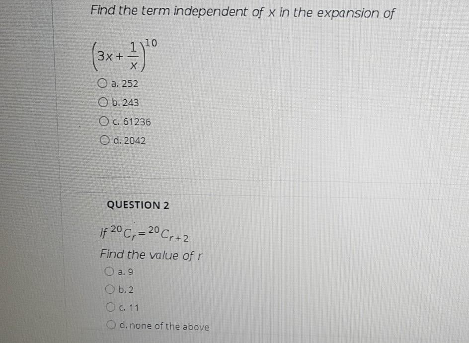 Solved Find the term independent of x in the expansion of | Chegg.com