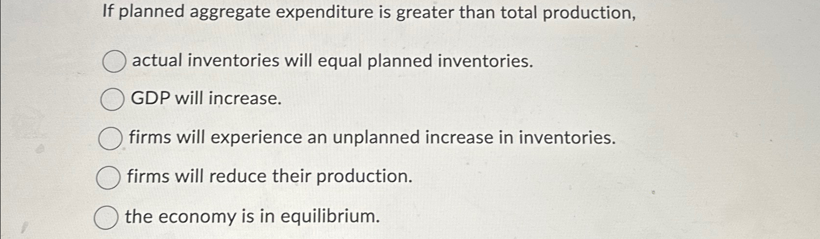 Solved If planned aggregate expenditure is greater than | Chegg.com