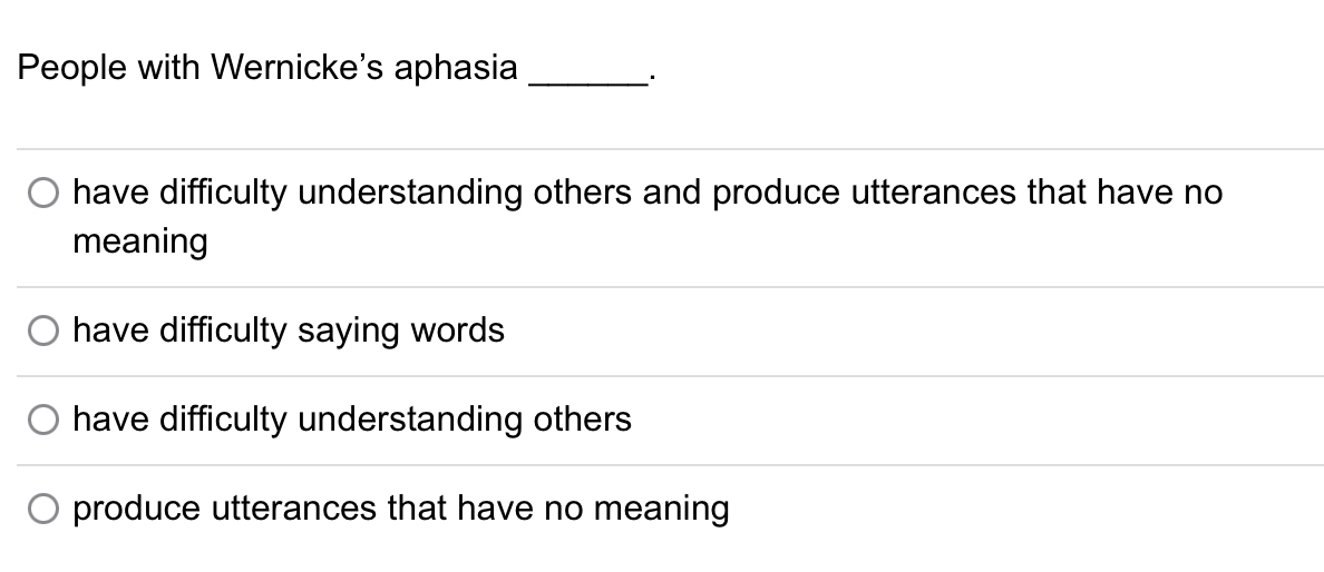 Solved People with Wernicke's aphasiahave difficulty | Chegg.com