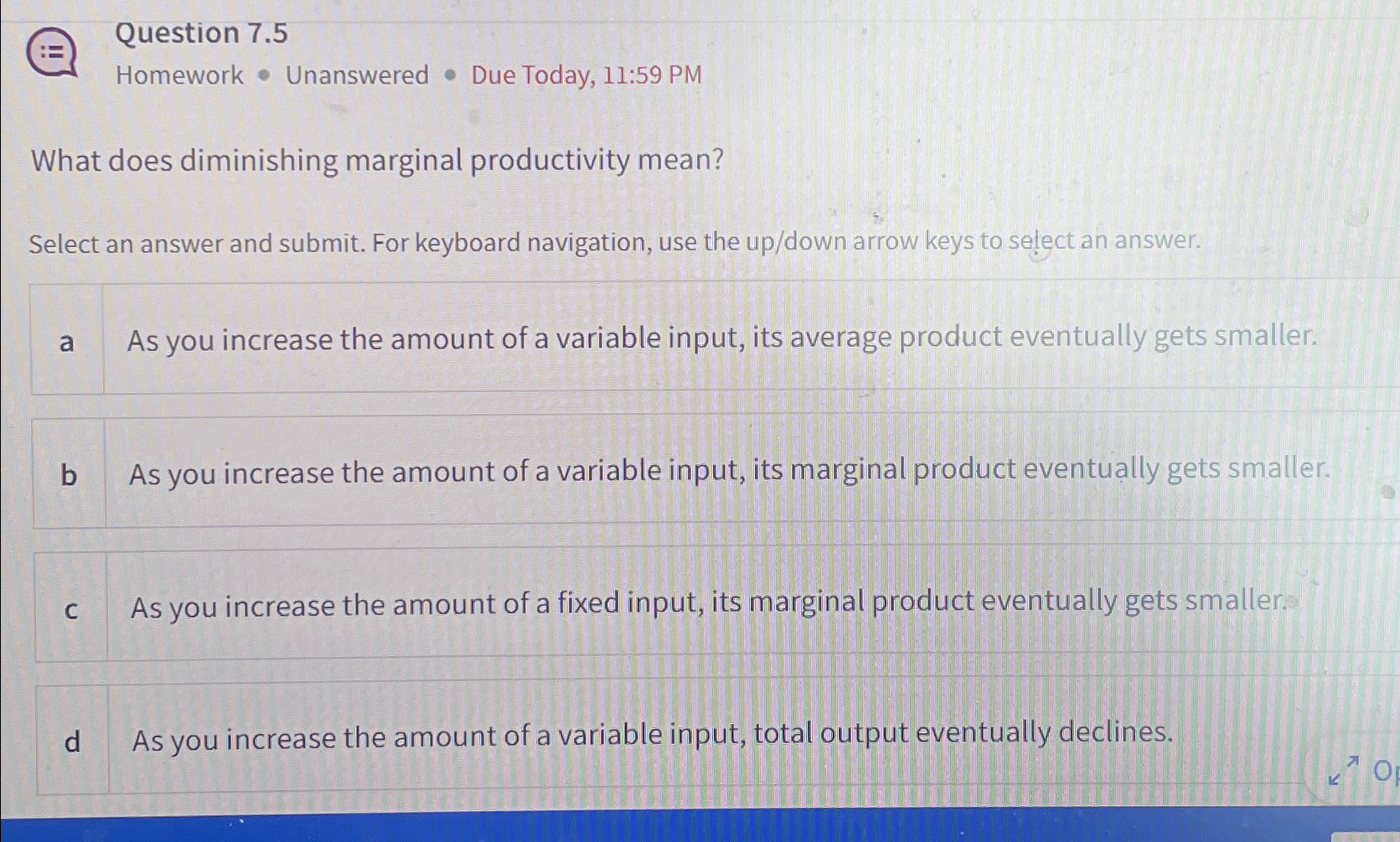 Solved Question 7.5Homework * ﻿Unanswered * ﻿Due Today, | Chegg.com