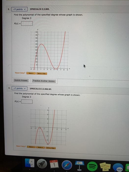Solved 3. -/1 points SPRECALC6 3.3.065. Find the polynomial | Chegg.com