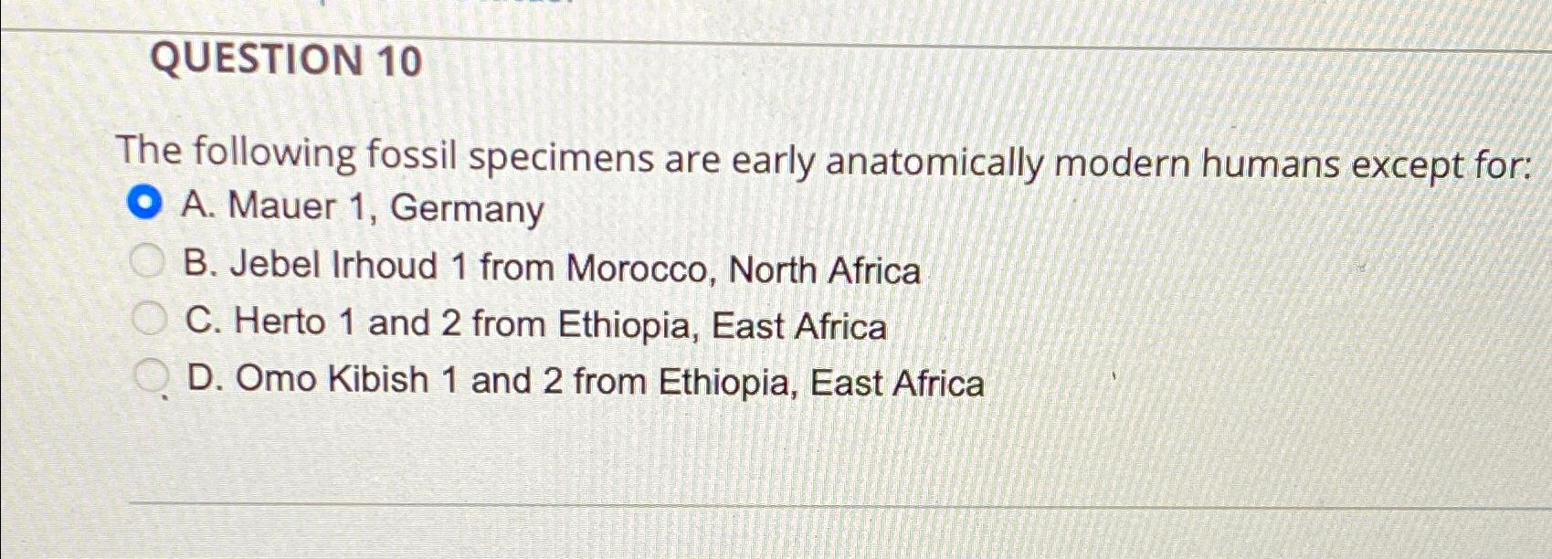 Solved QUESTION 10The following fossil specimens are early | Chegg.com