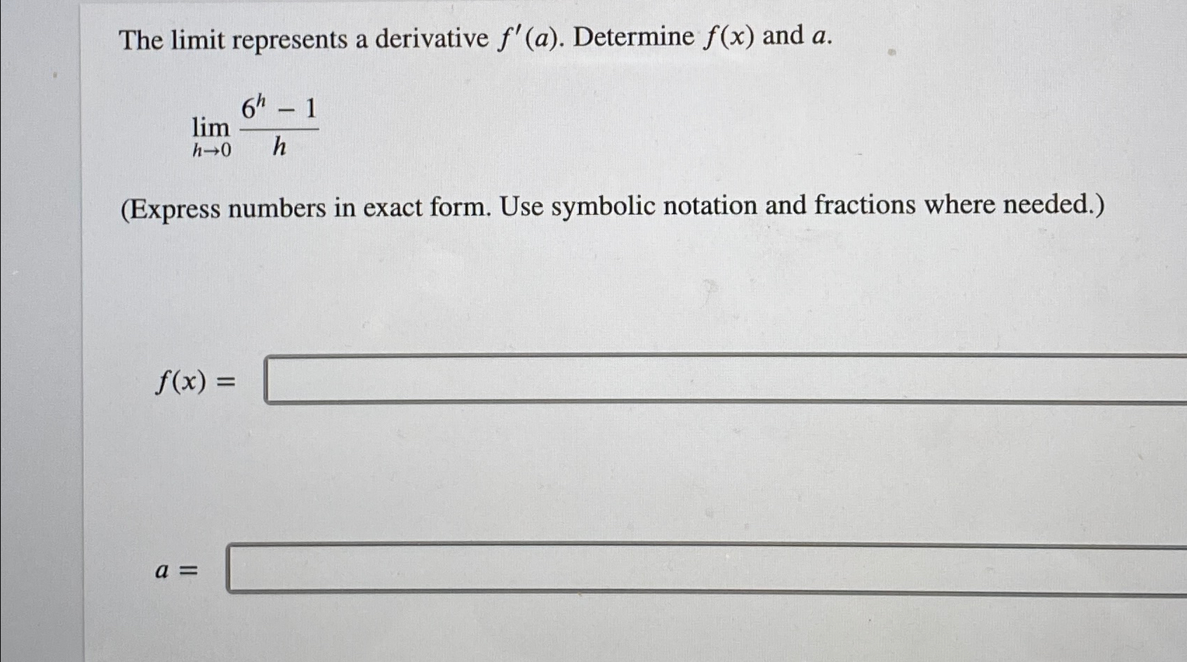 Solved The limit represents a derivative f'(a). ﻿Determine | Chegg.com