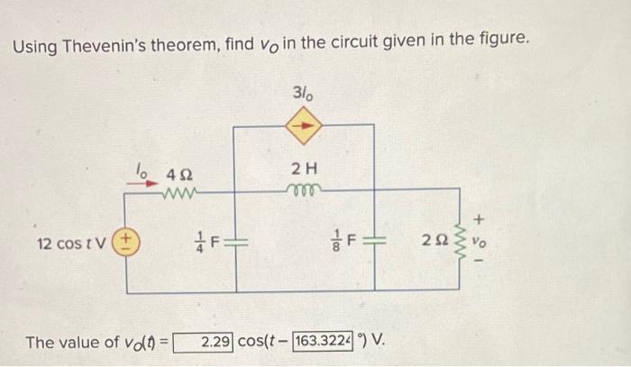 Solved Using Thevenin's theorem, find v0 in the circuit | Chegg.com