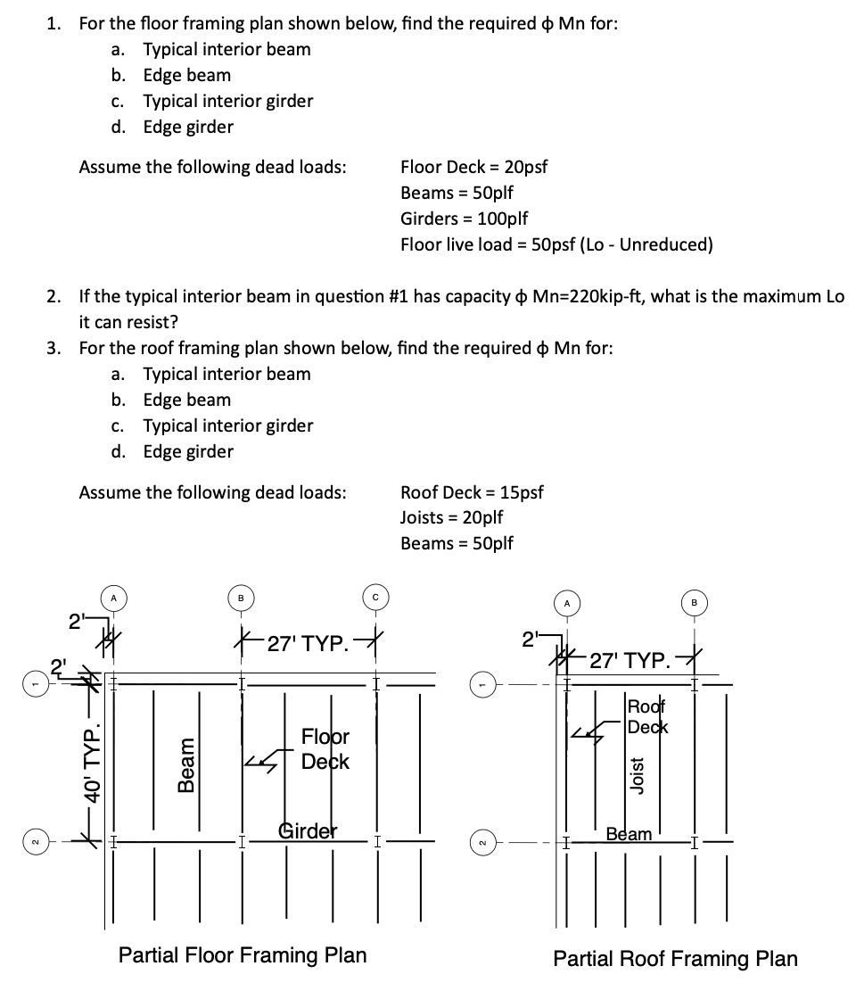 Solved 1. ﻿For the floor framing plan shown below, find the | Chegg.com