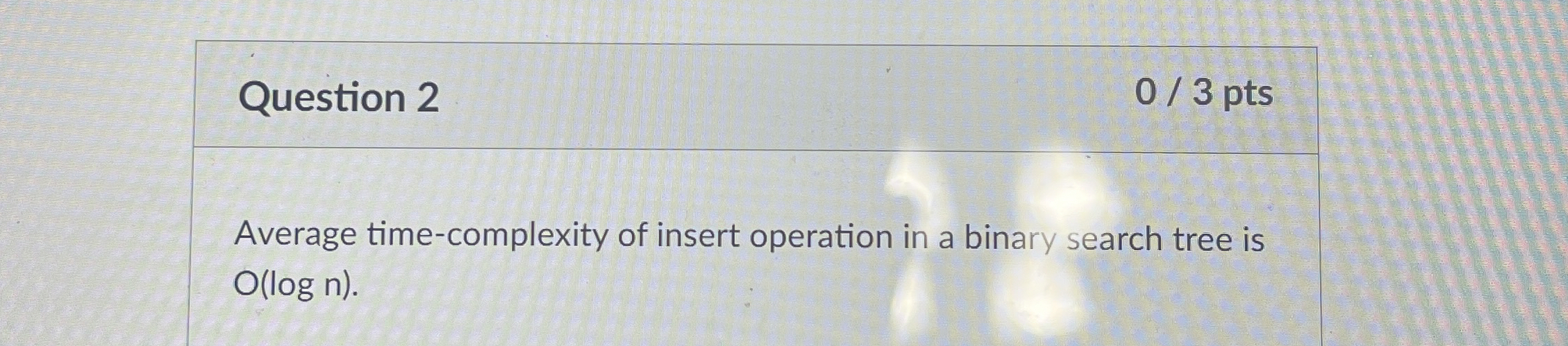 Solved Question 203 ﻿ptsAverage time-complexity of insert | Chegg.com