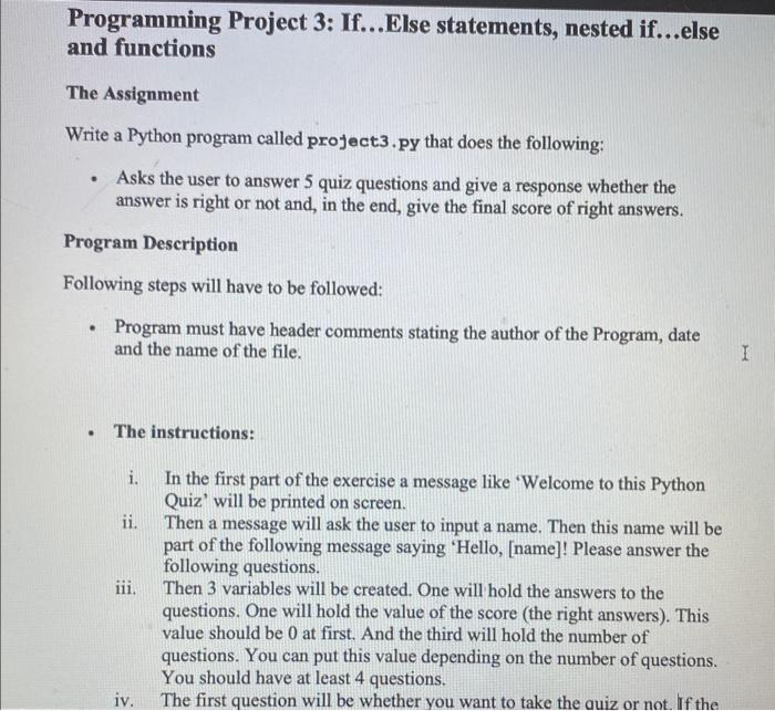 Solved Programming Project 3: If... Else statements, nested | Chegg.com