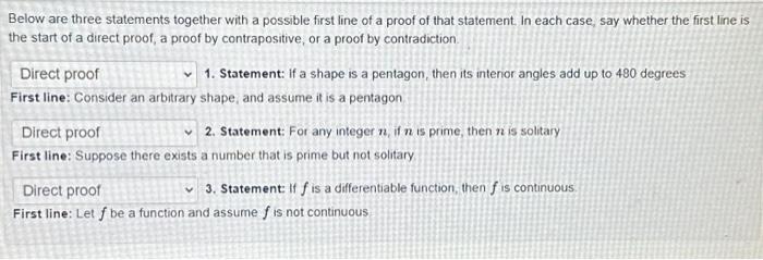 Solved Below are three statements together with a possible | Chegg.com
