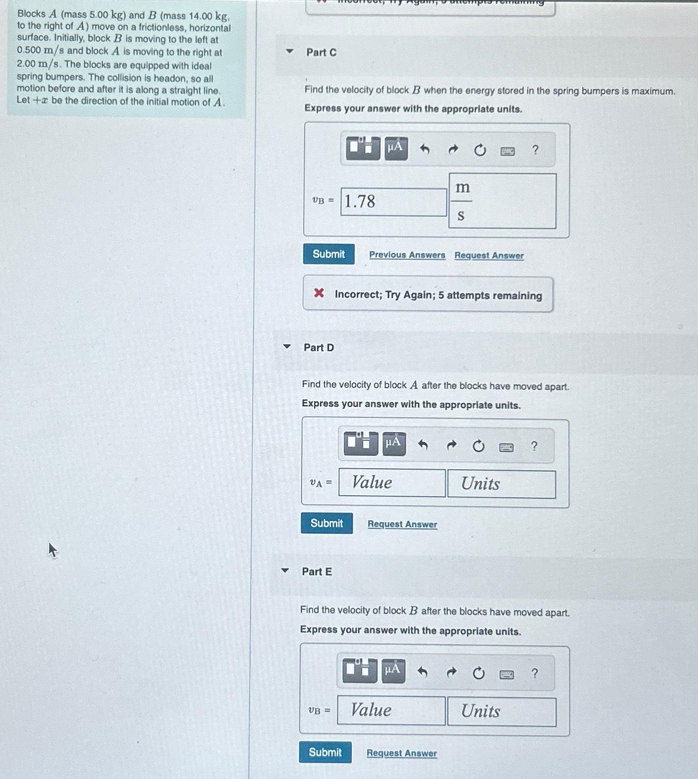 Solved Blocks A (mass 5.00kg ) ﻿and B (mass 14.00kg, ﻿to the | Chegg.com