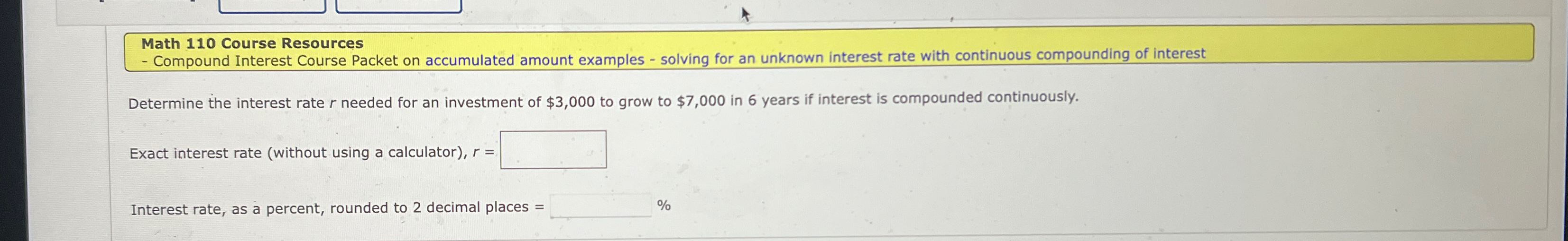 Solved Math 110 ﻿Course ResourcesCompound Interest Course | Chegg.com
