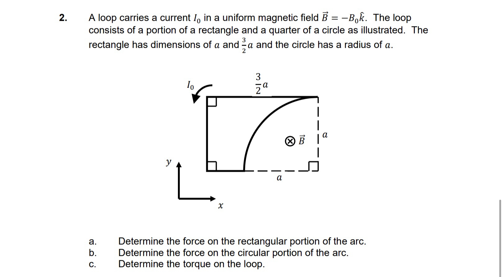 A loop carries a current I0 ﻿in a uniform magnetic | Chegg.com