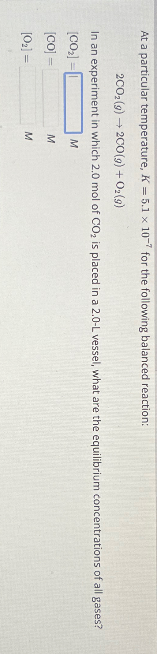 Solved At a particular temperature, K=5.1×10-7 ﻿for the | Chegg.com