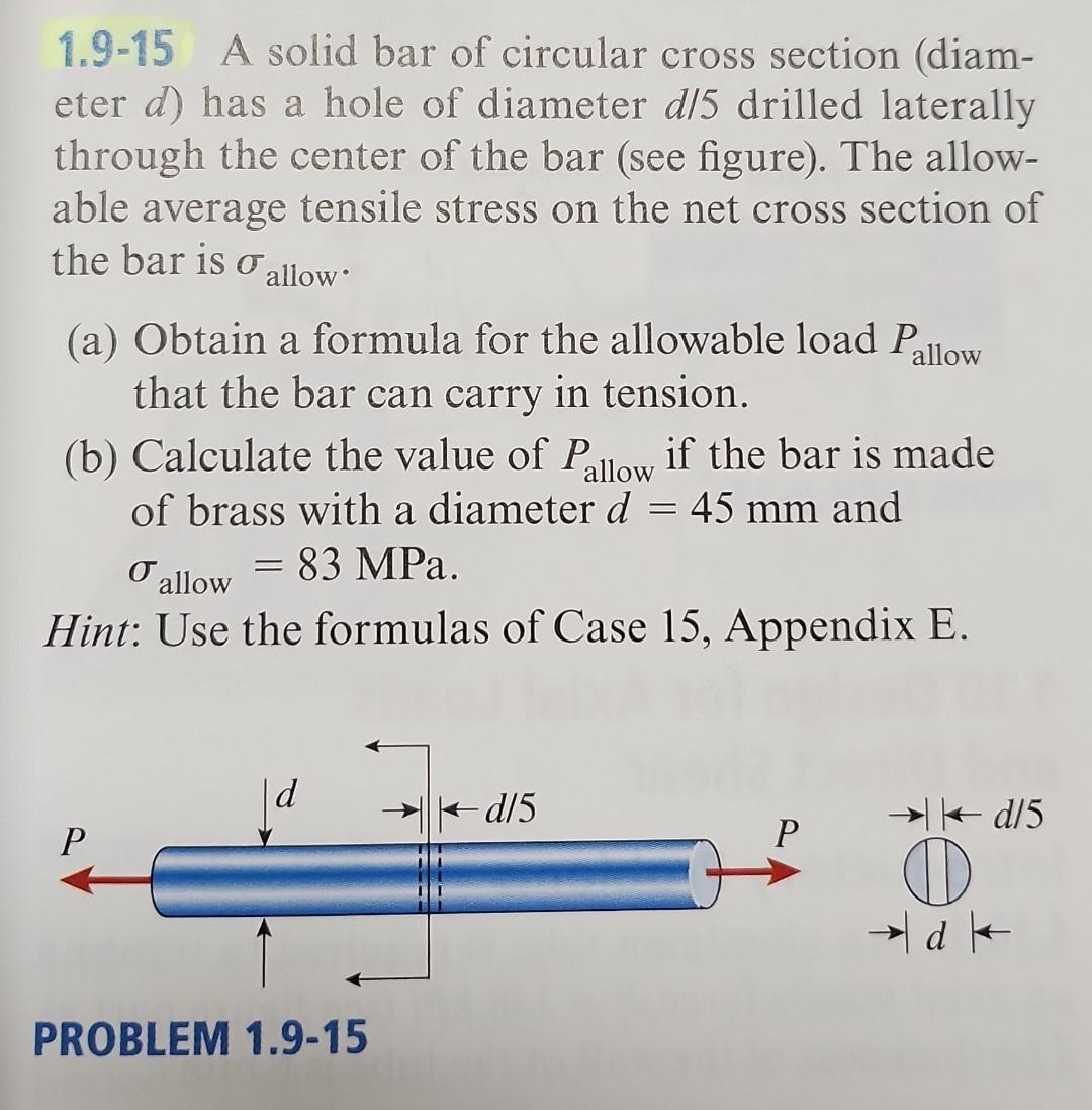Solved 1.9-15 A solid bar of circular cross section | Chegg.com
