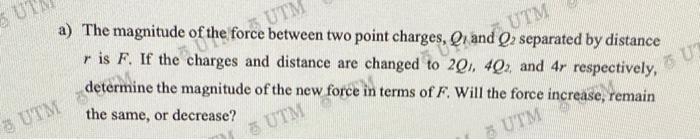 Solved a) The magnitude of the force between two point | Chegg.com