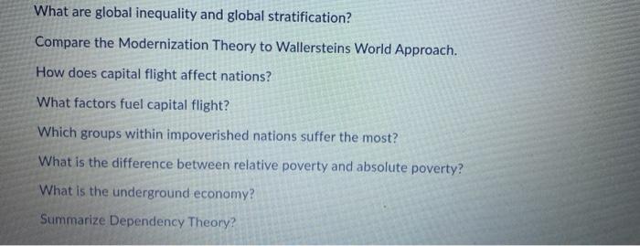 Solved What are global inequality and global stratification? | Chegg.com