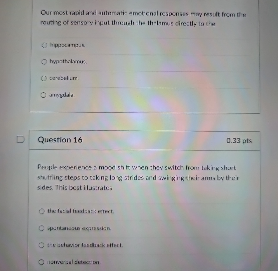 Solved Our most rapid and automatic emotional responses may | Chegg.com