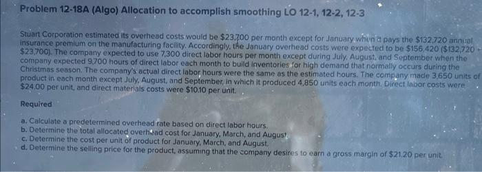 Solved Problem 12-18A (Algo) Allocation to accomplish | Chegg.com