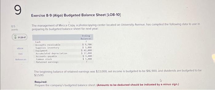 Solved Exercise 8-9 (Algo) Budgeted Balance Sheet [LO8-10] | Chegg.com