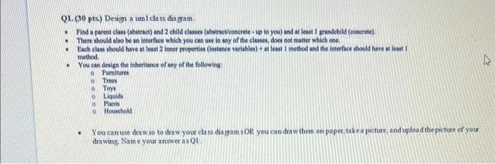 Solved Q1. (30 pts) Desigr a um/class diagram - Find a | Chegg.com